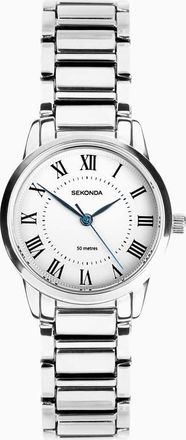 Sekonda Beaumont - Klassische Damenuhr in Silberoptik mit Armband aus silberfarbener Legierung und wei&szlig;em Zifferblatt, 28 mm