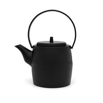Bredemeijer asiatische schwarze Guss-Teekanne Induktion 1.2 Liter - große emaillierte, gusseiserne Kanne mit Edelstahl Teefilter-Siebeinsatz