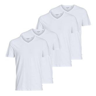 Jack & Jones Jack & Jones Herren Shirts T-Shirts Basic V-Neck Tee SS 4er Pack, Farbe:Wei&szlig;, Gr&ouml;&szlig;e:XL, Artikel:-White