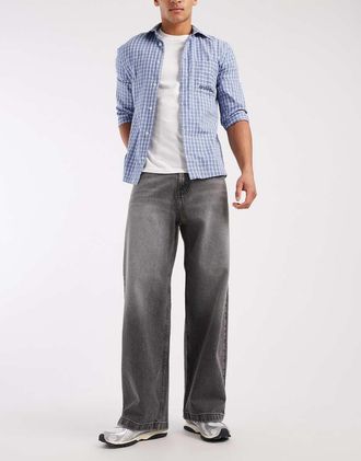 Hollister Superweite 5-Pocket-Jeans in verwaschenem Grau