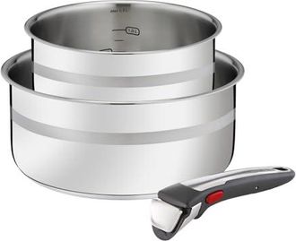 T-fal Jamie Oliver by Tefal Ingenio 3-teiliges Kasserollenset, 16/20 cm, Topfset abnehmbarer Griff, stapelbar, platzsparend, Topfset Induktion, einfache Han
