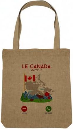Fabulous Sac Shopping Tote Bag Aspect Lin - Le Canada MAppelle Voyage Nature Tourisme - Sac de Courses Toile Epaisse 360g Beige Naturel Cabas Port&eacute; Epaule Soli