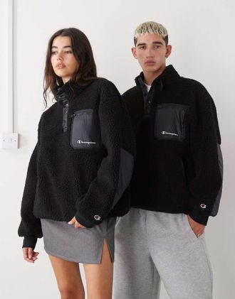 Champion Polaire unisexe avec col &agrave; boutons-pression - Noir