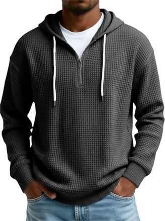 Generic Sweat &agrave; capuche pour homme avec fermeture &eacute;clair 1/4 - T-shirt &agrave; manches longues avec capuche - Confortable - Couleur unie - Coupe droite - Pull en tr