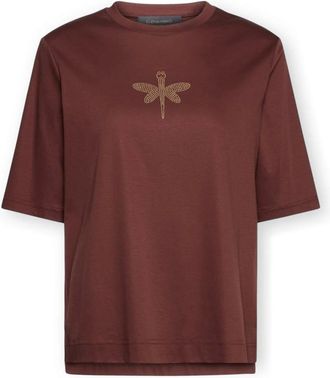 Elena Miro Femme, Tops, Brun, Taille: 42 FR T-shirt en coton avec application de libellule