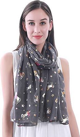Lina & Lily Châle Écharpe Foulard Femme Licorne (Gris Foncé)