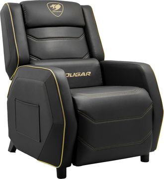 Cougar Gaming Sessel | Ranger S Royal - Sofa schwarz und Gold - PVC-Leder - Kopfst&uuml;tze und Lendenkissen - Fu&szlig;st&uuml;tze klappbar - R&uuml;ckenlehne neigbar