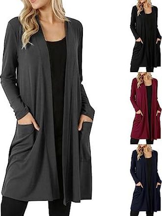 Generic Cardigan fin et l&eacute;ger pour femme, grande taille, manteau basique &agrave; manches longues avec poches, manteau doux et confortable, cardigan extensible d&eacute;con