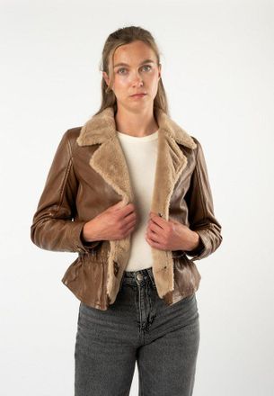 Mauritius Lederjacke MWIcelyn mit Reverskragen mit Fake-Fur-Besatz, tailliert