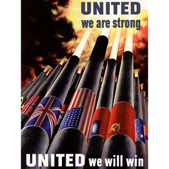 Wee Blue Coo LTD Propaganda WAR WWII United Nations Gun Artillery Flag Art Print Poster Krieg 2. Weltkrieg Vereinigt Nationen Flagge Kunstdruck