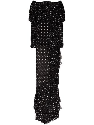 Balmain robe longue volant&eacute;e &agrave; &eacute;paules d&eacute;nud&eacute;es - Noir