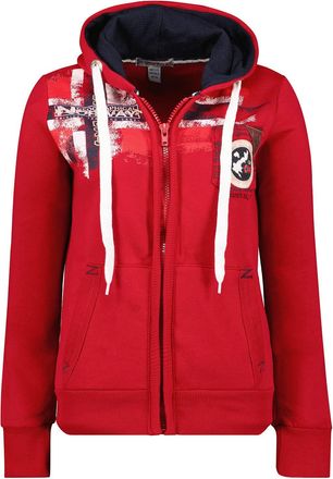 Geographical Norway Fespote Lady - Hoodie Damen Sweatjacke Zip Kapuze Taschen - Pullover Damen Langarm Warm Jacke - Frauen Jahreszeit Frühling Sommer Herbst (Granatrot L)