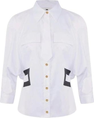 Elisabetta Franchi Femme, Blouses et Chemises, Blanc, Taille: 38 FR Chemise en coton avec petite cravate