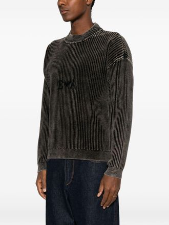 Emporio Armani Logo-Embroidered Ribbed Knit Sweater - Brown