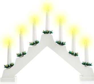 Com-Four LED Schwibbogen mit Timer-Funktion als Weihnachtsbeleuchtung 39x31 - Kerzenbr&uuml;cke mit 7 LEDs - Lichterbogen Pyramide aus Holz - Fensterleuchter, Fenst