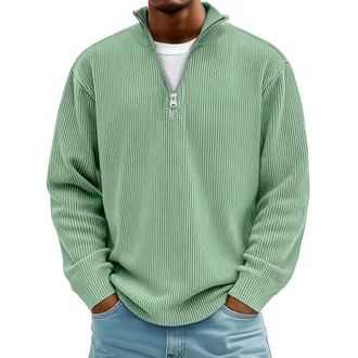 Generic Sweat-shirt sans capuche pour homme - Pull tricot&eacute; avec fermeture &eacute;clair 1/4 - T-shirt &agrave; manches longues - Couleur unie - Col roul&eacute; - D&eacute;contract&eacute; - T-