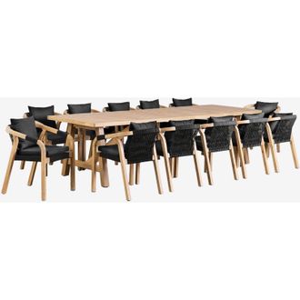Sklum Set aus rechteckigem Tisch (300x100 cm) und 12 Esszimmerst&uuml;hlen aus Akazienholz Dubai Grau Graphit Rustikales Akazienbraun - Sklum