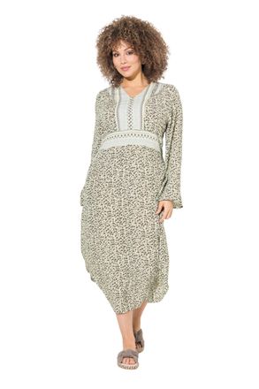 Ulla Popken Damen große Größen Übergrößen Plus Size Midikleid, A-Linie, V-Ausschnitt, Langarm Pistazie 54+ 838120407-54+