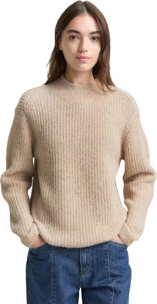 Tom Tailor Damen 1049071 Relaxed Fit Strickpullover mit Stehkragen, 38909-cosy beige Melange, M
