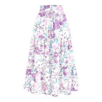 Generic Jupe longue, &eacute;lastique, taille haute, pliss&eacute;e, style r&eacute;tro, trap&egrave;ze, avec collants pour femme en laine, lilas, XXL