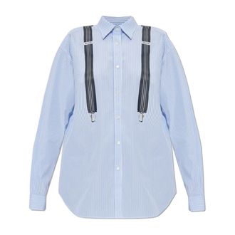 Moschino Femme, Blouses et Chemises, Bleu, Taille: 36 FR Chemise à rayures avec motif imprimé