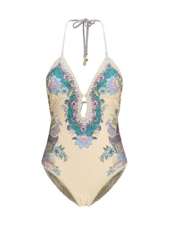 Zimmermann Womens One-Piece Swimsuit Indra Cream Scarf Floral Polyamide Swimwear Sea Clothing