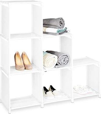 Relaxdays Stufenregal mit 6 Fächern, H x B x T: ca. 109 x 106 x 30 cm, einfaches Stecksystem, Raumteiler und Treppenregal, weiß