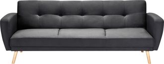 Beliani 3-Sitzer Sofa Stoffbezug schwarz mit Schlaffunktion Holzbeine Schlafsofa Florli