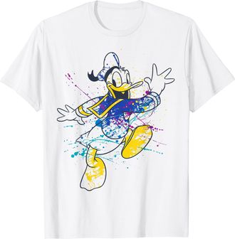 Disney Donald Duck Jumping For Joy Farbspritzer-Porträt T-Shirt