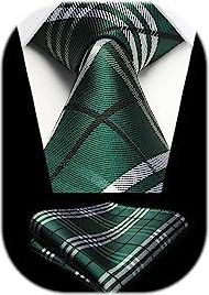 Hisdern Cravate Homme Vert Élégante Formelle Classique Cravate et Pochette en Soie Mariage dAffaires Fete Cravates à Carreaux pour Hommes