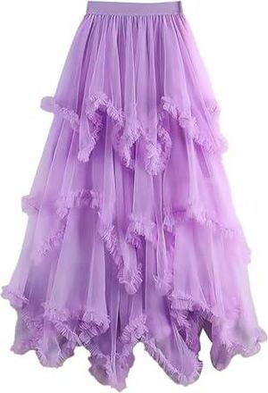 Generic Jupe en tulle longue bouffante pour femme - Costume de carnaval des ann&eacute;es 50 - Jupe en maille avec costume &eacute;lastique - Robe de carnaval - Robe de f&eacute;e