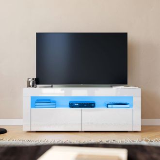 Sonni Sonni - tv Schrank Wei&szlig; mit 2 T&uuml;ren tv Board led Beleuchtung tv Lowboard Hochglanz 120x40x45cm