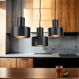 Licht-Erlebnisse H&auml;ngelampe Schwarz E27 Metall Retro Pendelleuchte Esszimmer
