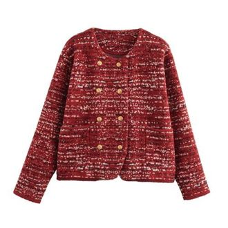 Generic Cardigan d&eacute;contract&eacute; &agrave; double boutonnage pour femme, coupe d&eacute;contract&eacute;e, &agrave; manches longues, col rond avec poches, rouge, taille unique pour le quotidi