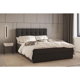 E-MEUBLES Kontinentalbett, Boxspringbett, Bett mit bettkasten, Bonell-Matratze und Topper, Doppelbett - Boxspringbett 05 - 180x200 - Schwarz - Hugo 100