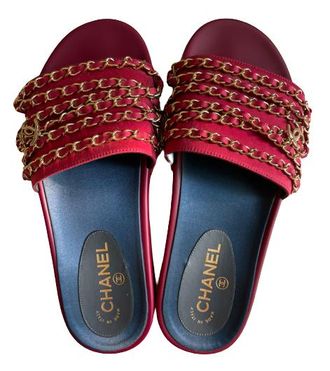 Chanel Red Tropiconic Chain Slides Size 40