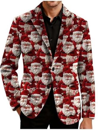 Generic Costume de Noël moche pour homme avec imprimé X-Mas - Vestes festives tendance - Revers vers vers le bas - Costume élégant et ajusté - Blazer fantaisi