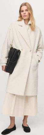 Mango Manteau tissu boucl&eacute; &agrave; revers &eacute;cru - Femme - M - MANGO