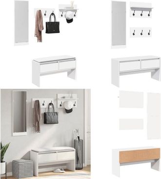 vidaXL 4-tlg. Garderoben-Set Weiß Holzwerkstoff - Flurbank - Garderobe - Schuhschrank - Einbauschränke - Wohnraumorganisation - Home & Living