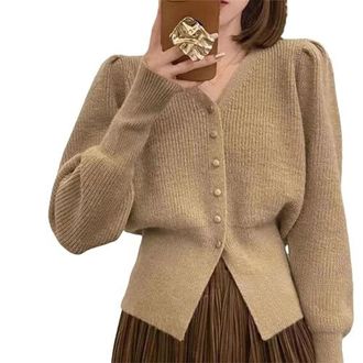 Generic Cardigan dhiver &eacute;l&eacute;gant pour femme avec col en V et col en V, Champagne, taille unique