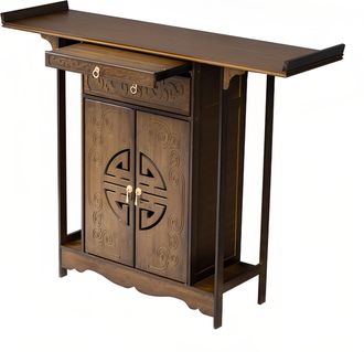 Generic Meditationsaltartisch mit ausziehbarer Ablage und Schublade, buddhistischer Tempelaltarschrank, Beh&auml;lter for Kerzen, R&auml;uchergef&auml;&szlig;e, Buddha-Statuen, Op