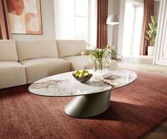 DELIFE Couchtisch Edge Oval 140x80 cm Keramik Minas Melange Conis Metall Effektfinish Titan, Couchtische