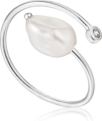 Ania Haie Verstellbarer Damen Ring Pearl of Wisdom Twist aus 925 Sterling Silber, besetzt mit Einer S&uuml;&szlig;wasserperle, EU Gr&ouml;&szlig;e: 54, inkl. Geschenkverpackung