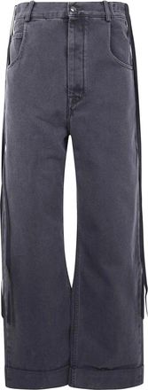 Ann Demeulemeester Femme, Jeans, Gris, Taille: 36 FR Pantalon en denim &agrave; jambes larges