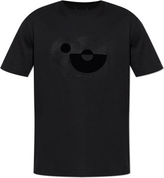 Emporio Armani Homme, Tops, Noir, Taille: XL T-shirt en jersey avec broderie op art