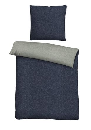 Biberna 0840500 Wende-Bettw&auml;sche Garnitur mit Kopfkissenbezug Melange-Flanell 1x 155x200 cm + 1x 80x80 cm, marine