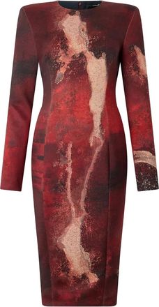 Roberto Cavalli Midikleid mit Marmor-Print - Rot
