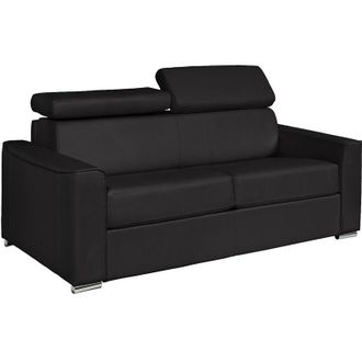 Vente-Unique Vente-Unique - Canap&eacute; convertible 3 places en cuir de buffle noir - Couchage 140 cm - Matelas 14 cm - T&ecirc;ti&egrave;res ajustables - Fabrication