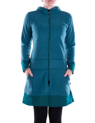 vishes Alternative Bekleidung - lange Kapuzenjacke Damen Fleece Hippiemantel &Uuml;bergangsjacke t&uuml;rkis 40