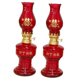 NUOBESTY 2 St&uuml;ck Chinesische Petroleumlaternen aus Glas Winddichte Vintage &Ouml;llampen in Rot Kerosinlichter f&uuml;r Hochzeitsfeiern und Wohnraumdekoration